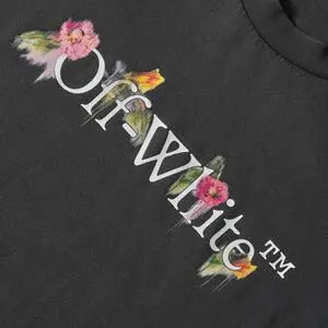 Off-White Floral Letter Print Cropped T-shirt