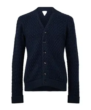 Bottega Veneta Navy V-neck Cable Knit Cardigan - Blue