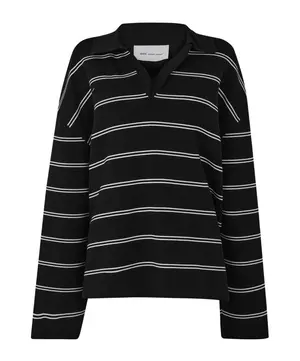 AMI Paris Striped Longsleeve Lapel Top - Black