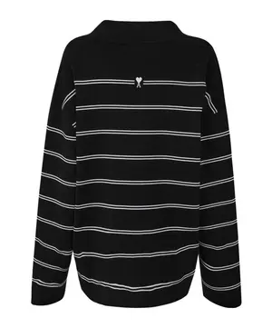 AMI Paris Striped Long Sleeve Polo Top - No
