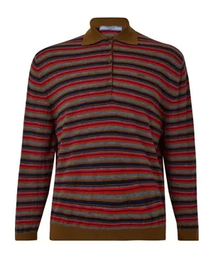Prada Striped Long Sleeve Polo Knit Sweater