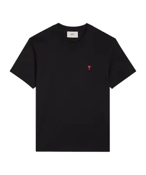AMI Paris Logo-embroidered Cotton T-shirt - Black