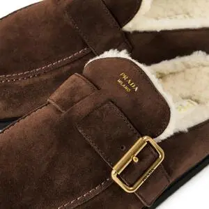 Prada Buckled Suede Mules