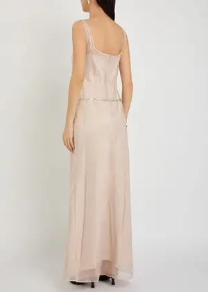 Staud Greta Embellished Silk-chiffon Midi Dress