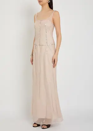 Staud Greta Embellished Silk-chiffon Midi Dress