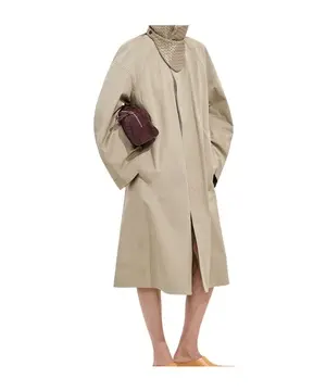 Bottega Veneta Cotton Trench Coat With Intrecciato Leather Collar