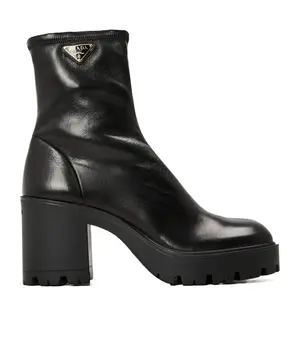 Prada Ankle High Heeled Boots With Platform Sole - Black