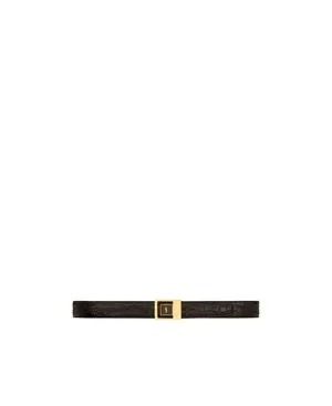 Saint Laurent Female Buckle Belt In Crocodile-embossed Leather - Black