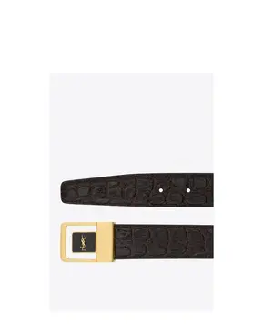 Saint Laurent Crocodile-embossed Leather Belt With Square Buckle