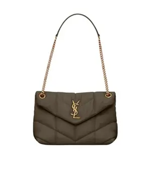 Saint Laurent Puffer Shoulder Bag With Logo Plaque - Brown