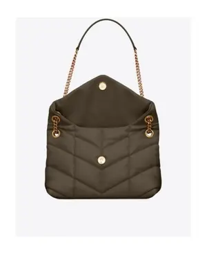 Saint Laurent Puffer Shoulder Bag With Logo Plaque - Brown