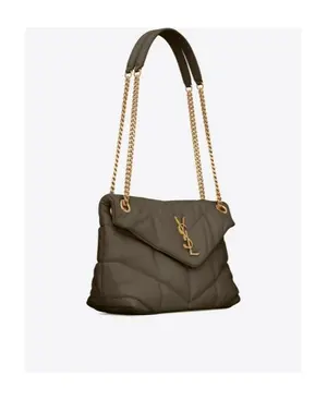 Saint Laurent Puffer Shoulder Bag With Logo Plaque - Brown