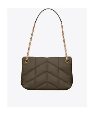 Saint Laurent Puffer Shoulder Bag With Logo Plaque - Brown