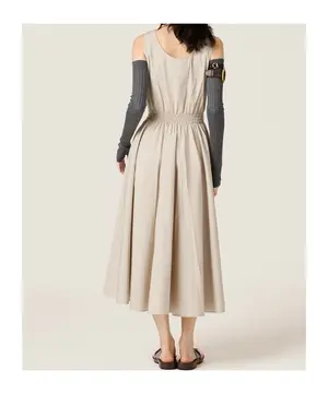Miu Miu Sleeveless Poplin Midi Dress With Embroidered Logo