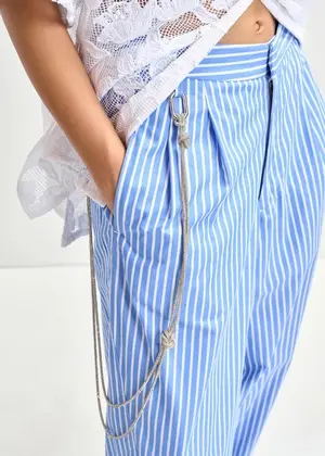 Essentiel Antwerp Striped Tapered Trousers With Chain Detail
