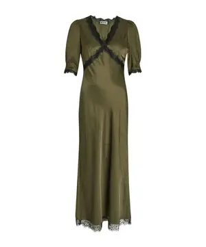 Rixo Annina Lace-embellished Satin Midi Dress - Green