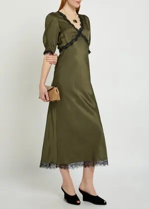 Rixo Annina Lace-embellished Satin Midi Dress