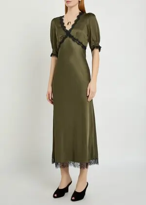 Rixo Annina Lace-embellished Satin Midi Dress