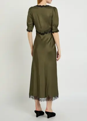 Rixo Annina Lace-embellished Satin Midi Dress