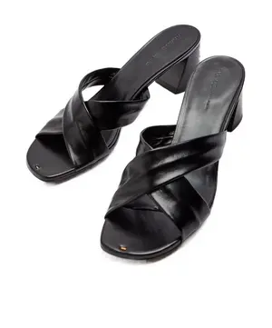 Khaite Khaite Leather Crossover Block Heel Mules Black