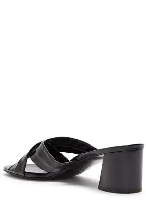 Khaite Leather Crossover Block Heel Mules - Black