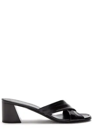 Khaite Leather Crossover Block Heel Mules - Black