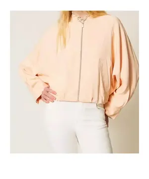 TWINSET Zip Front Bomber Jacket - Nude
