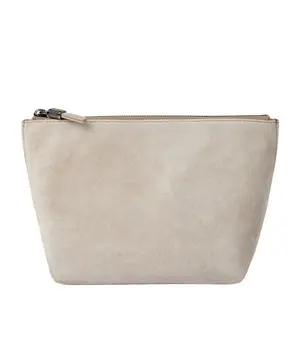 Brunello Cucinelli Suede Pouch With Shiny Zipper Pull - Light Gray