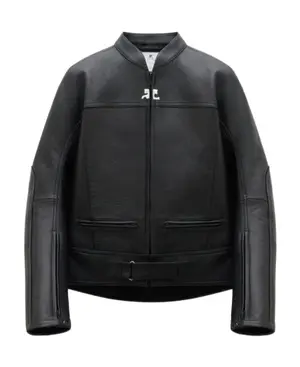 COURREGES Scuba Leather Zipped Bomber Jacket - Black