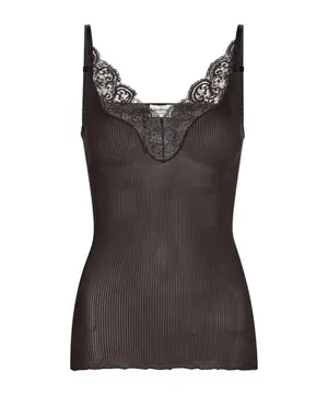 Saint Laurent Lace-trim Ribbed Silk Tank Top