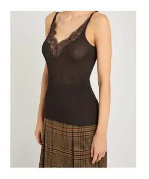 Saint Laurent Lace-trim Ribbed Silk Tank Top
