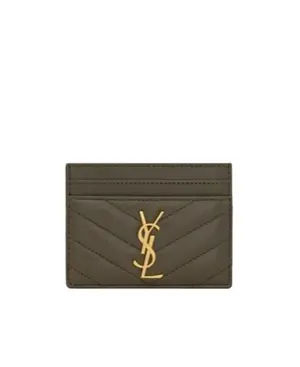 Saint Laurent Cassandre Matelassé Card Case In Lambskin - Brown