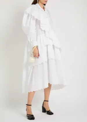 Simone Rocha Ruffled Cotton Midi Shirt Dress