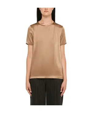 Max Mara T-shirt With Round Neck And Short Sleeves Nude
