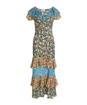 Rixo Benoite Floral Ruffled Silk Midi Dress