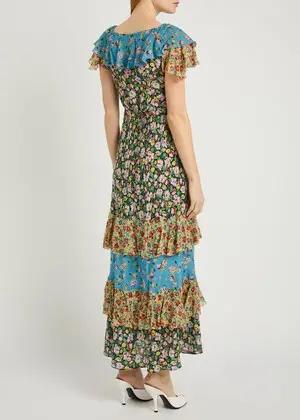 Rixo Benoite Floral Ruffled Silk Midi Dress