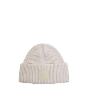 Acne Studios Ribbed Beanie With Face Patch - White