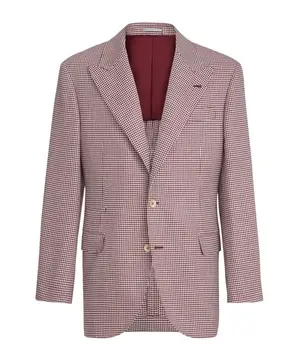 Brunello Cucinelli Houndstooth Peak Lapels Tailor Blazer - Cherry Color