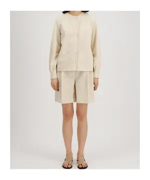Harris Wharf London Collarless Shirt In Coolmax Seersucker