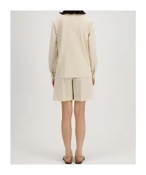 Harris Wharf London Collarless Shirt In Coolmax Seersucker