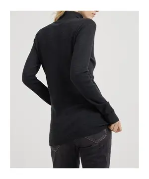 Brunello Cucinelli Ribbed Knit High Neck Top With Zip Detail - Anthracite