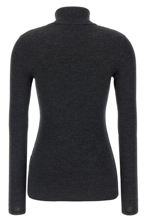 Brunello Cucinelli Ribbed Knit High Neck Top With Zip Detail - Anthracite