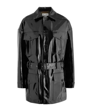 Saint Laurent Belted Vinyl Jacket - Black