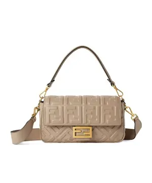 Fendi Embossed Ff Motif Leather Bag - Grey