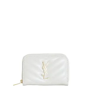 Saint Laurent Cassandre Matelassé Coin Card Wallet In Lambskin - White