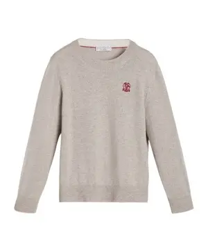 Brunello Cucinelli Crew-neck Logo Cashmere Sweater - Nude