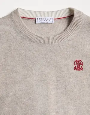 Brunello Cucinelli Crew-neck Logo Cashmere Sweater - Nude