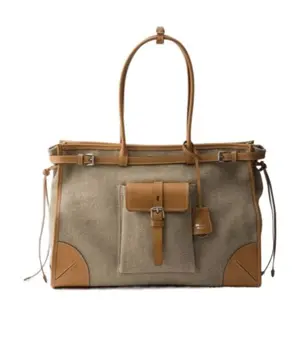 Prada Bonnie Linen And Leather Tote Bag - Brown