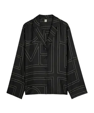 TOTEME Logo-embroidered Silk-satin Shirt - Black
