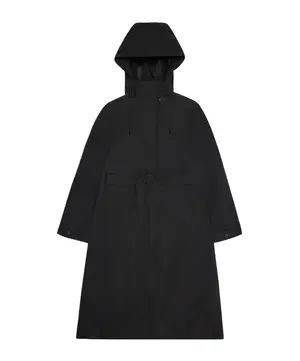 Rains Long Sleeve Hooded Trench Coat - Black